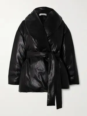 Nour Hammour Cora Belted Padded Leather Coat