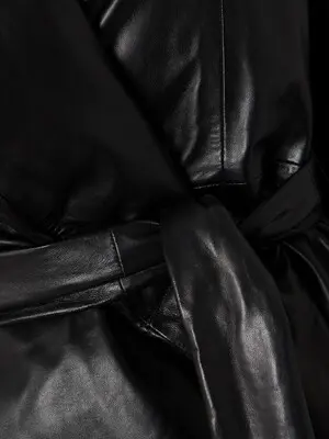 Nour Hammour Cora Belted Padded Leather Coat
