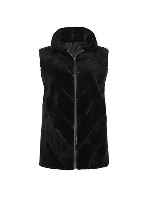 Gorski Textured Shearling Lamb Zip Vest Reversible To Taffeta Black