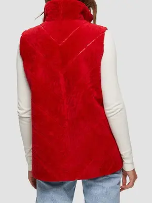 Gorski Textured Shearling Lamb Zip Vest Reversible To Taffeta - Red