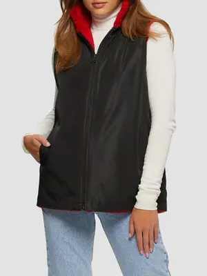 Gorski Textured Shearling Lamb Zip Vest Reversible To Taffeta - Red
