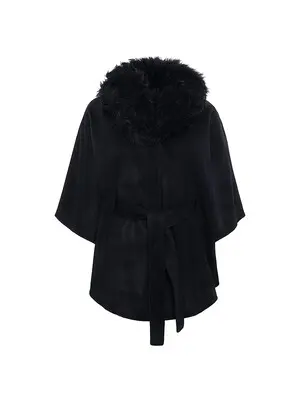 Gorski Select Wool Belted Cape With Select Lamb Collar Black