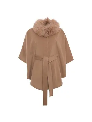 Gorski Select Wool Belted Cape With Select Lamb Collar Camel