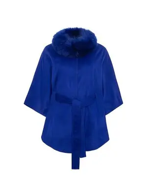 Gorski Select Wool Belted Cape With Select Lamb Collar Cobalt Blue