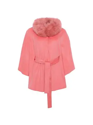 Gorski Select Wool Belted Cape With Select Lamb Collar Coral