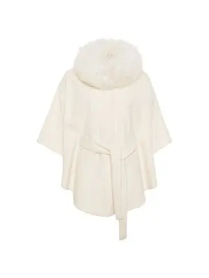 Gorski Select Wool Belted Cape With Select Lamb Collar Ivory