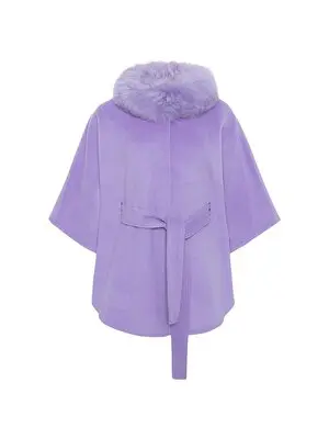 Gorski Select Wool Belted Cape With Select Lamb Collar Lilac