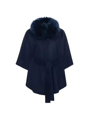 Gorski Select Wool Belted Cape With Select Lamb Collar Navy Blue