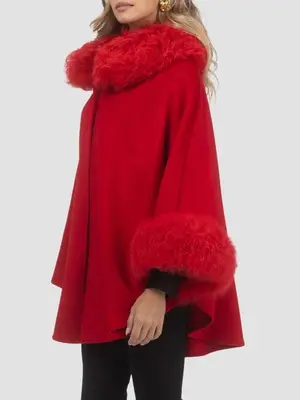Gorski Cashmere And Wool Blend Cape With Select Lamb Trim - Red