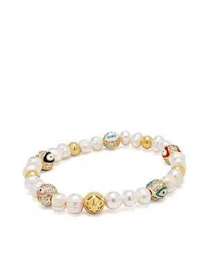 NIALAYA JEWELRY Evil Eye Pearl Bracelet - Gold