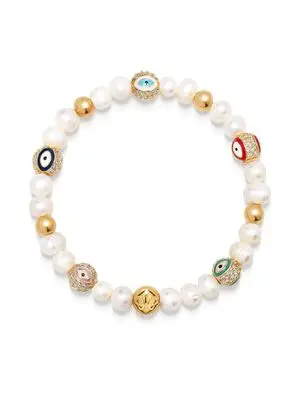 NIALAYA JEWELRY Evil Eye Pearl Bracelet - Gold