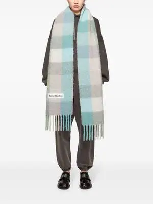Acne Studios Logo-patch Checked Scarf - Grey