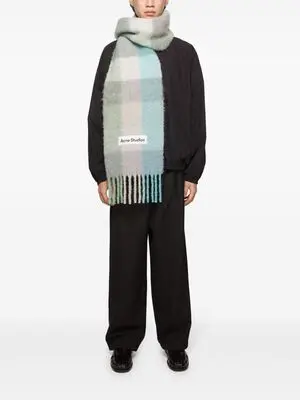 Acne Studios Logo-patch Checked Scarf - Grey