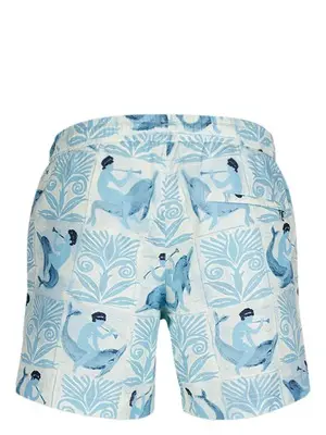 Commas Tiled Dolphin-print Swim Shorts