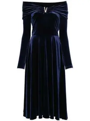 NISSA Off-shoulder Velvet Midi Dress