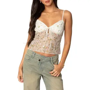 EDIKTED Flowery Sheer Embroidered Camisole
