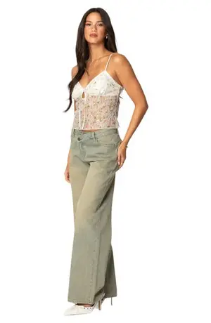 EDIKTED Flowery Sheer Embroidered Camisole