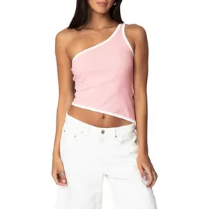EDIKTED Asymmetric One-shoulder Rib Top