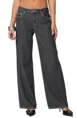 EDIKTED Pinstripe Low Rise Wide Leg Jeans