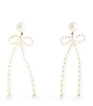 Sophie Bille Brahe Yellow And Freshwater Pearl Bow Rosette Earrings - Gold