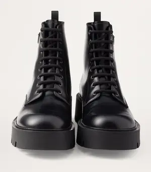 Prada Leather Logo Plate Lace-up Boots