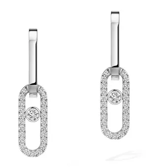 Messika Move Link White Gold And Diamond Drop Earrings - Silver