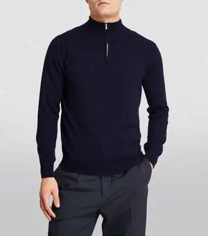 Harrods Cashmere Zip-up Sweater - Navy