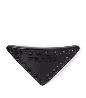 Prada Prada Embellished Triangle Barrette Hair Clip Black