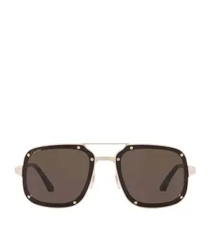 Cartier Stud-trim Square Aviator Sunglasses - Silver