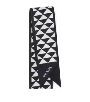 Prada Silk Triangle Skinny Scarf Black