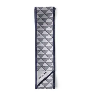 Prada Silk Triangle Skinny Scarf Blue