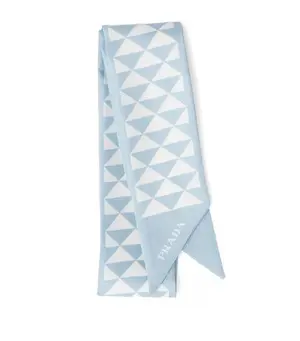 Prada Silk Triangle Skinny Scarf Turquoise