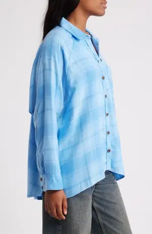 Bdg Urban Outfitters Plaid High-Low Hem Shirt - Tonal Blue | Editorialist
