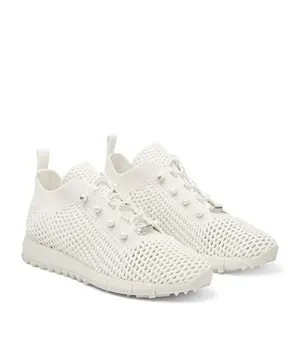 JIMMY CHOO Embellished Velour Sneakers - White