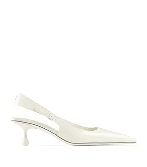 JIMMY CHOO Amel 50 Leather Slingback Pumps - White