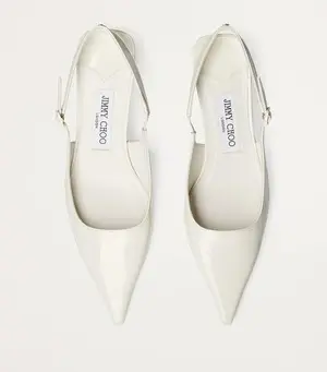 JIMMY CHOO Amel 50 Leather Slingback Pumps - White