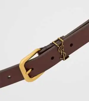 Saint Laurent Leather Cassandre Belt - Brown