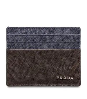 Prada Saffiano Leather Card Holder Brown