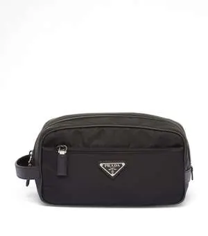 Prada Re-nylon And Saffiano Leather Wash Bag - Black