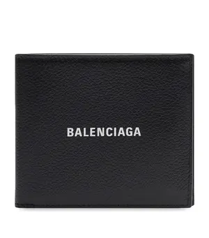 Balenciaga Leather Logo Bifold Wallet - Black