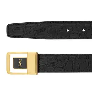 Saint Laurent Croc-embossed Belt With Logo - Black