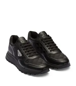 Prada Leather And Re-nylon Sneakers - Black