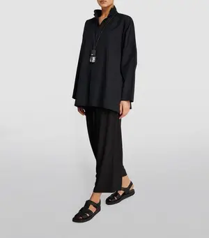 Eskandar Cotton Shirt With Double Stand-collar