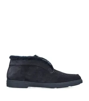 Santoni Suede Fortune Ankle Boots With Faux Fur Trim - Blue
