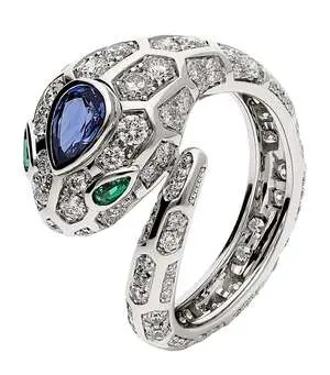 BVLGARI Gold, Diamond, And Sapphire Serpenti Ring - White