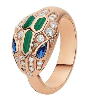 BVLGARI Diamond, Sapphire, And Malachite Serpenti Ring - Rose Gold