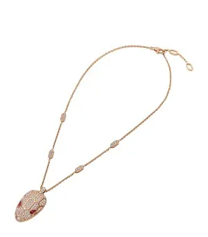 BVLGARI 18k Diamond And Rubellite Serpenti Necklace - Rose Gold