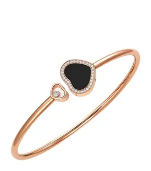 Chopard Diamond And Onyx Happy Hearts Bracelet - Rose Gold