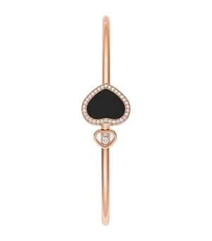Chopard Diamond And Onyx Happy Hearts Bracelet - Rose Gold