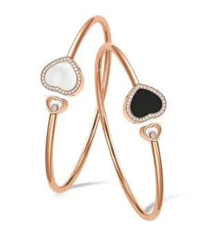 Chopard Diamond And Onyx Happy Hearts Bracelet - Rose Gold